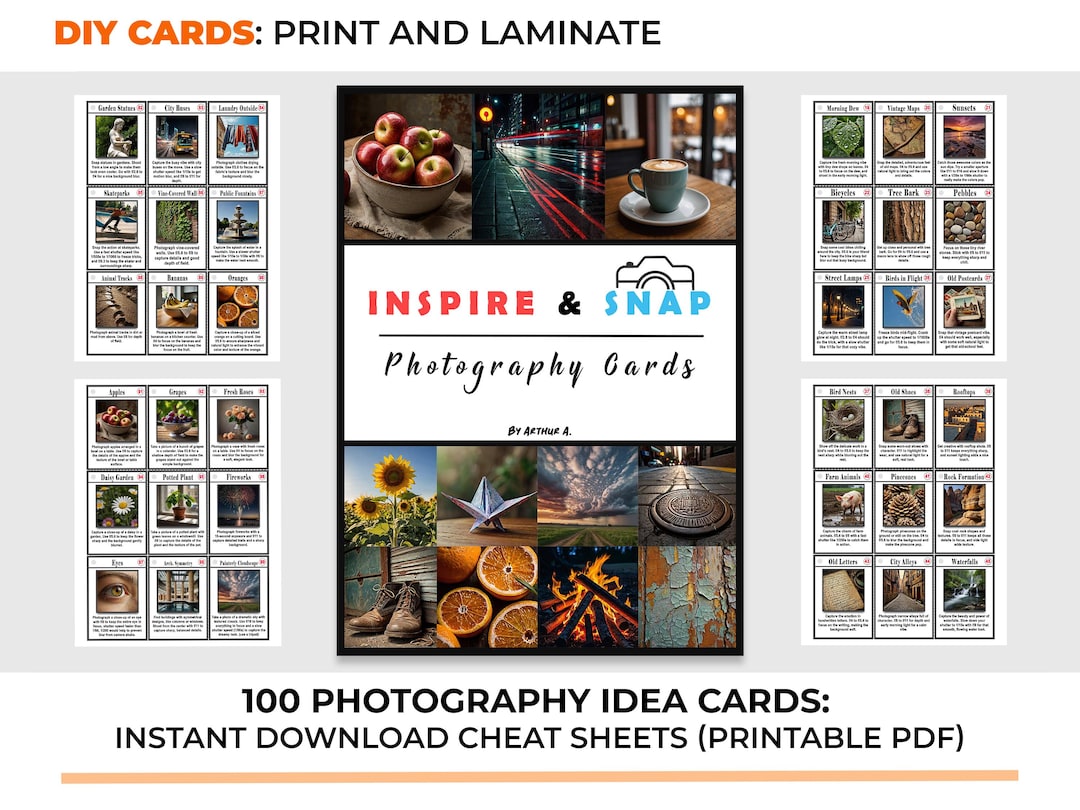 Photography Idea Cards: 100 Printable Prompts & Camera Settings to Beat ...