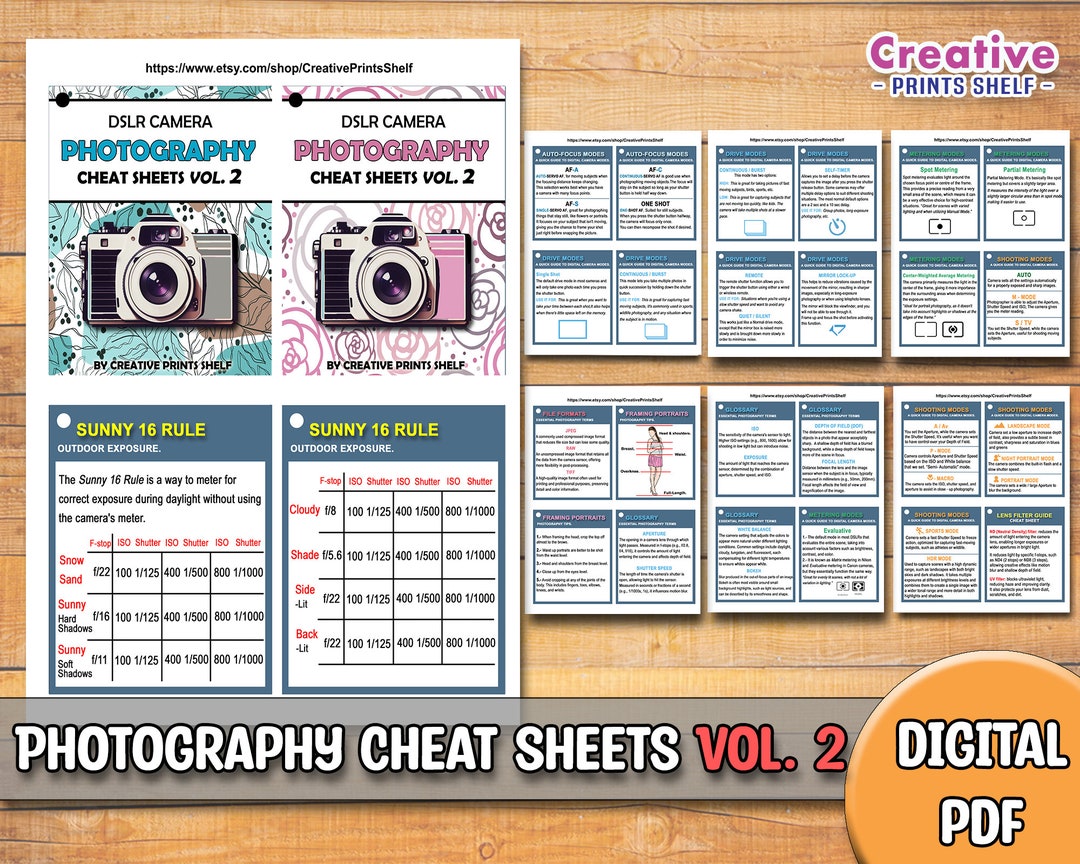 Photography Cheat Sheet Cards Vol 2 Printable | DSLR Basics | Download ...