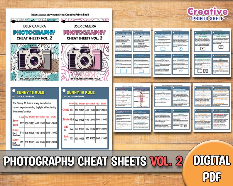Photography Cheat Sheet Cards Vol 2 Printable | DSLR Basics | Download ...
