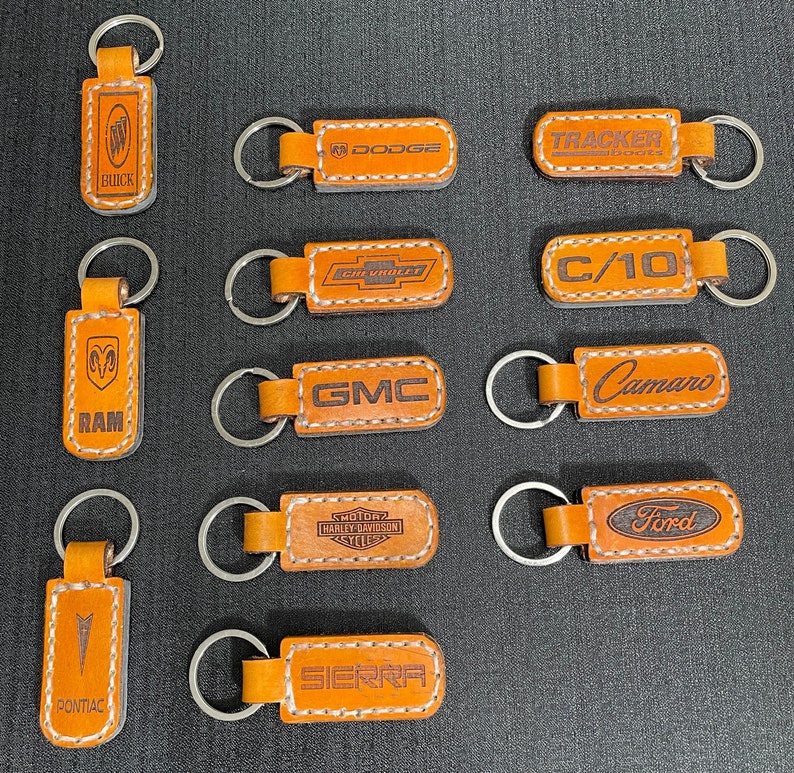 Handmade Leather Keychain, Car Brand Design, Hand-stitched USA - Etsy