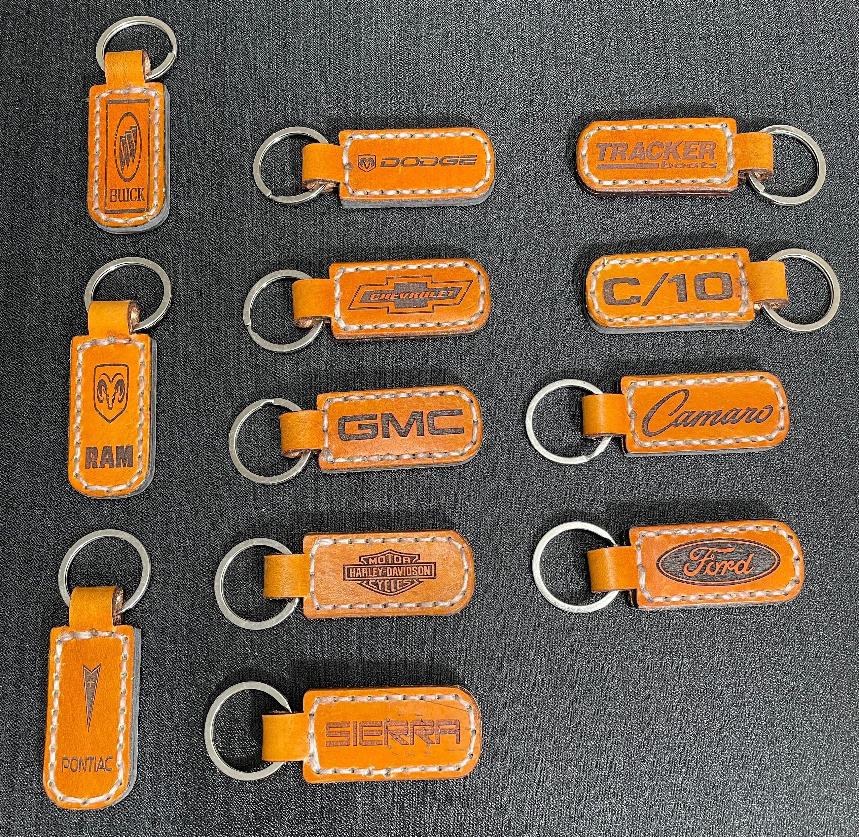 Handmade Leather Keychain, Car Brand Design, Hand-stitched USA - Etsy