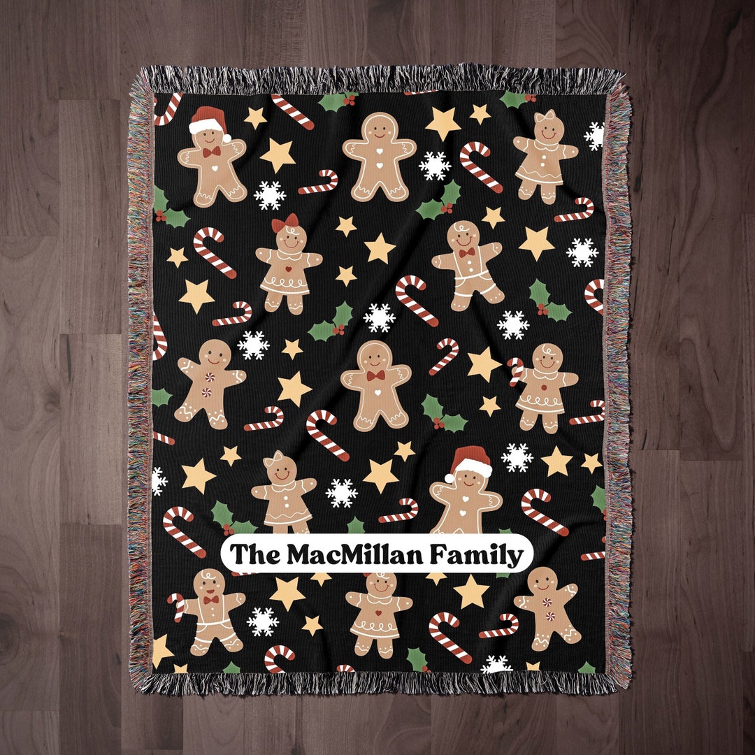 Gingerbread Christmas Blanket: Custom Family Name Woven Throw - Etsy