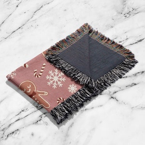Pink Gingerbread Woven Blanket Christmas Holiday Cotton Throw Living ...