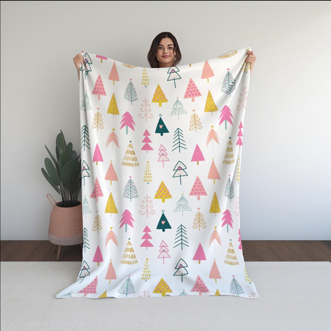 Pink Christmas Tree Blanket Holiday Velveteen Throw Living - Etsy