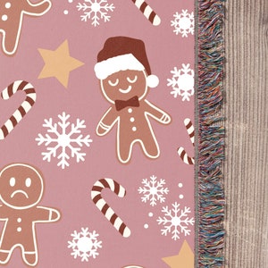 Pink Gingerbread Woven Blanket Christmas Holiday Cotton Throw Living ...