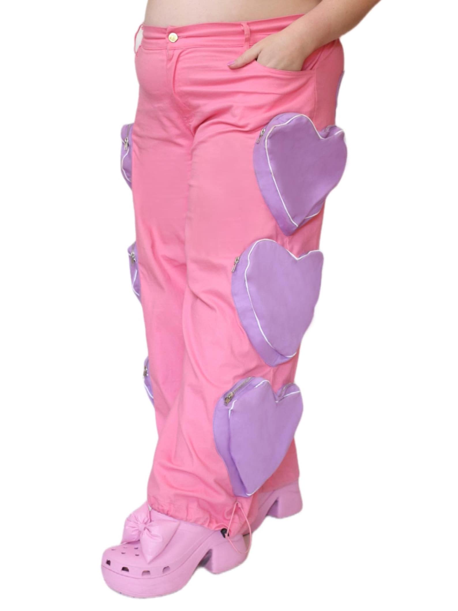 Plus Size Bubblegum Heart Cargo Pants - Raver, Y2K, Pink, Cute, Big ...