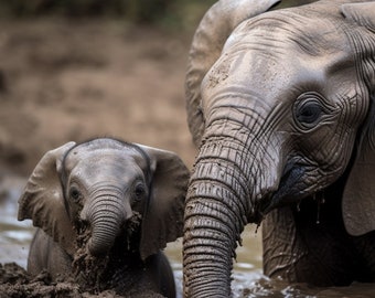 Digital Ai Art Download Baby Elephant Toon Ele POSTER, WALLPAPER - Etsy