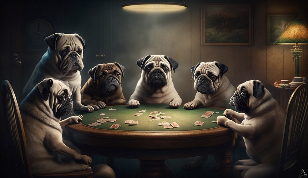 Digital Ai Art Download PUGS Playing POKER Wallpaper, Poster - Etsy