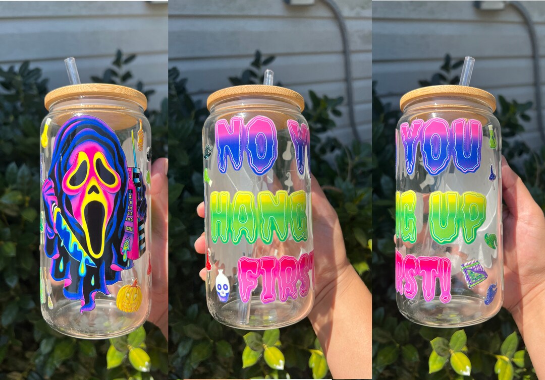 Neon Scream Themed Iced Coffee Glass Can Tumbler - Etsy