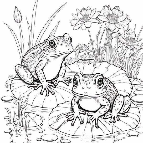 Frog Adult Coloring Page - Etsy