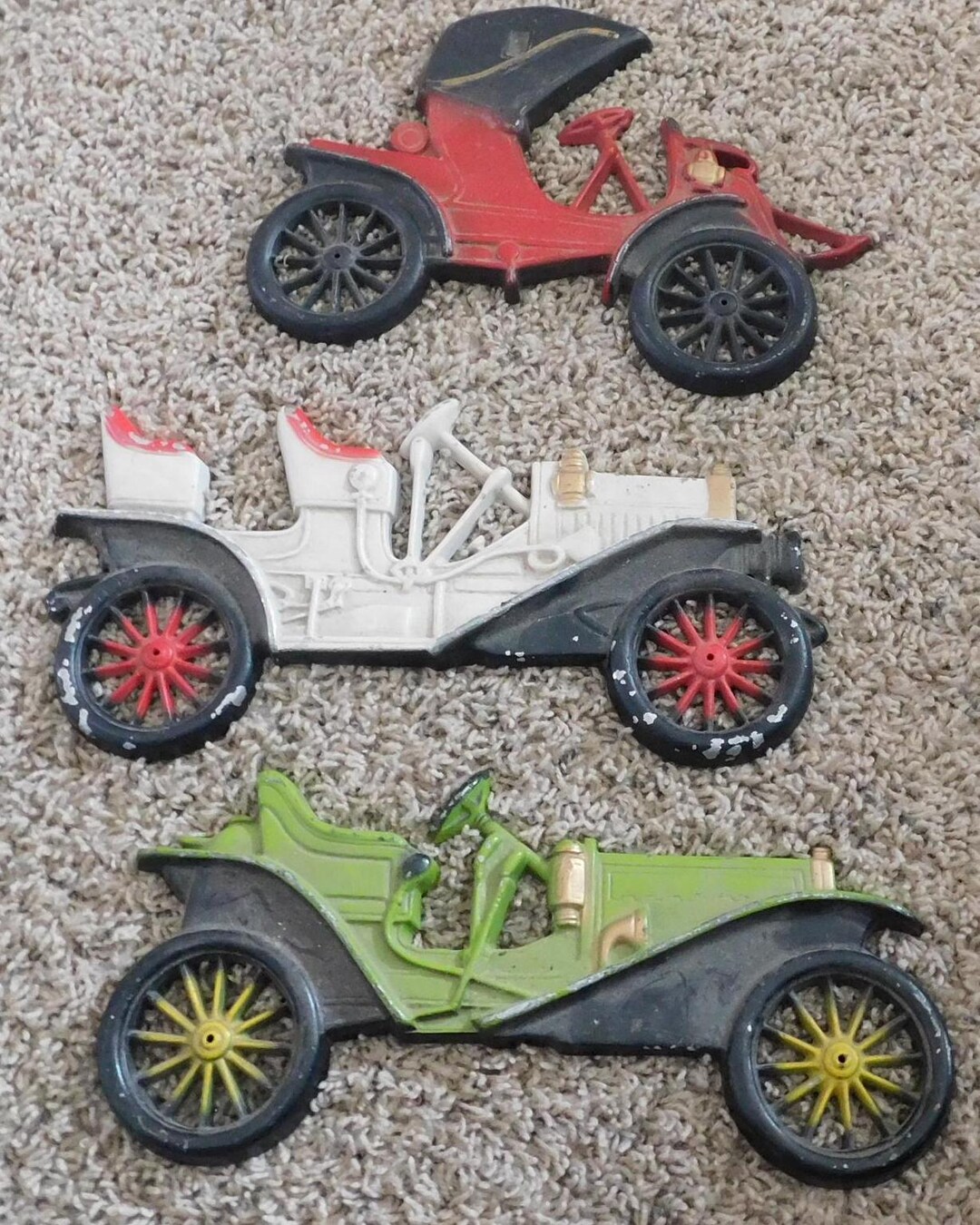 24-722 3 Vintage MIDWEST Cast Metal Antique Car Cars Wall Hanging ...