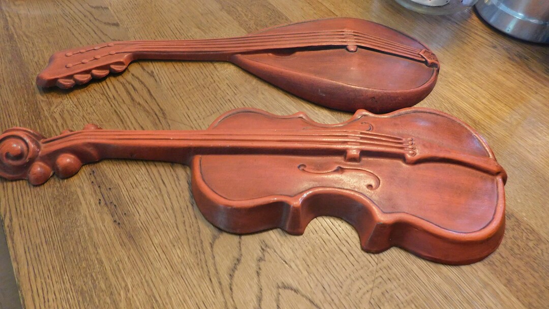 24-517 Vintage Metal 2 Piece 18 Orange Violin & Mandolin Musical Wall ...