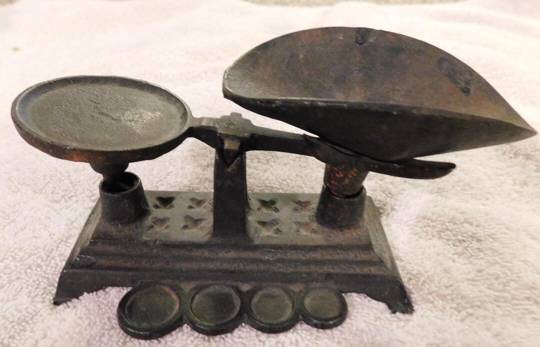 25-1161 Cast Iron Miniature Toy Balance Scale Weight Vintage Black With ...