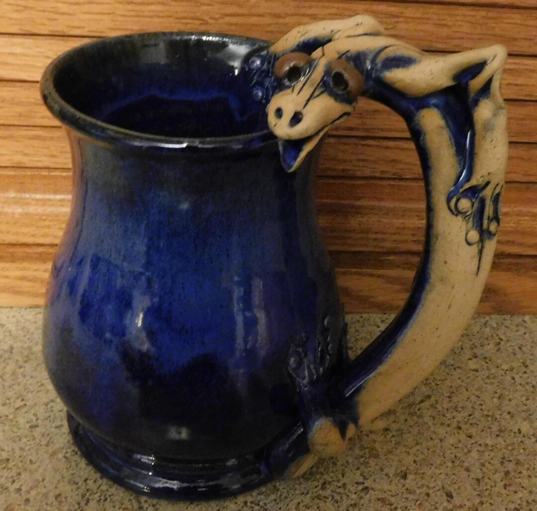 25-558 Studio Art Pottery Lizard Salamander Handle Cup Mug Stoneware ...