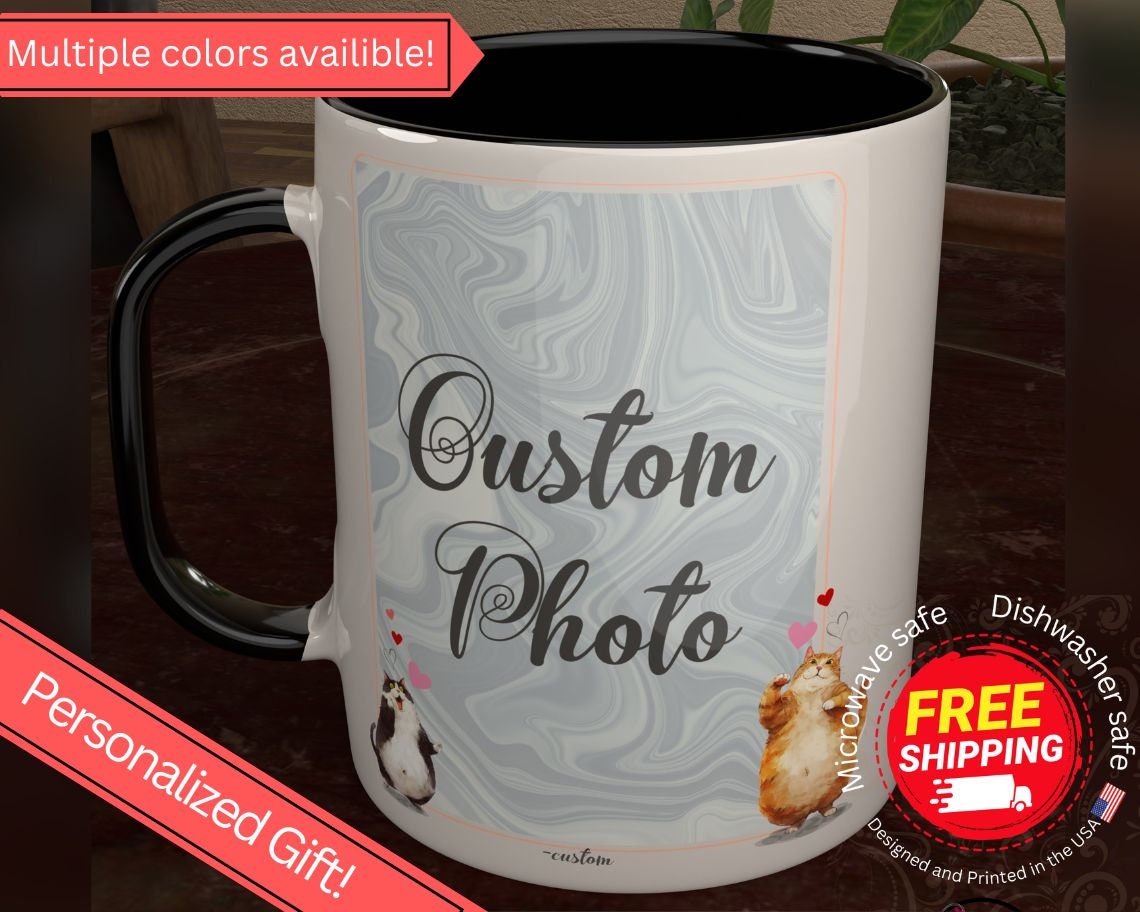 Custom Framed Photo Mug Cartoon Cats, Personalized Picture Gift, Father ...