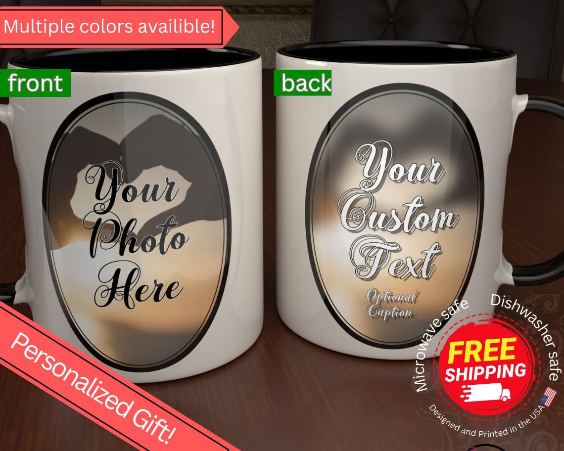 Custom Photo Mug Oval Design, Personalized Picture Gift, Memory ...