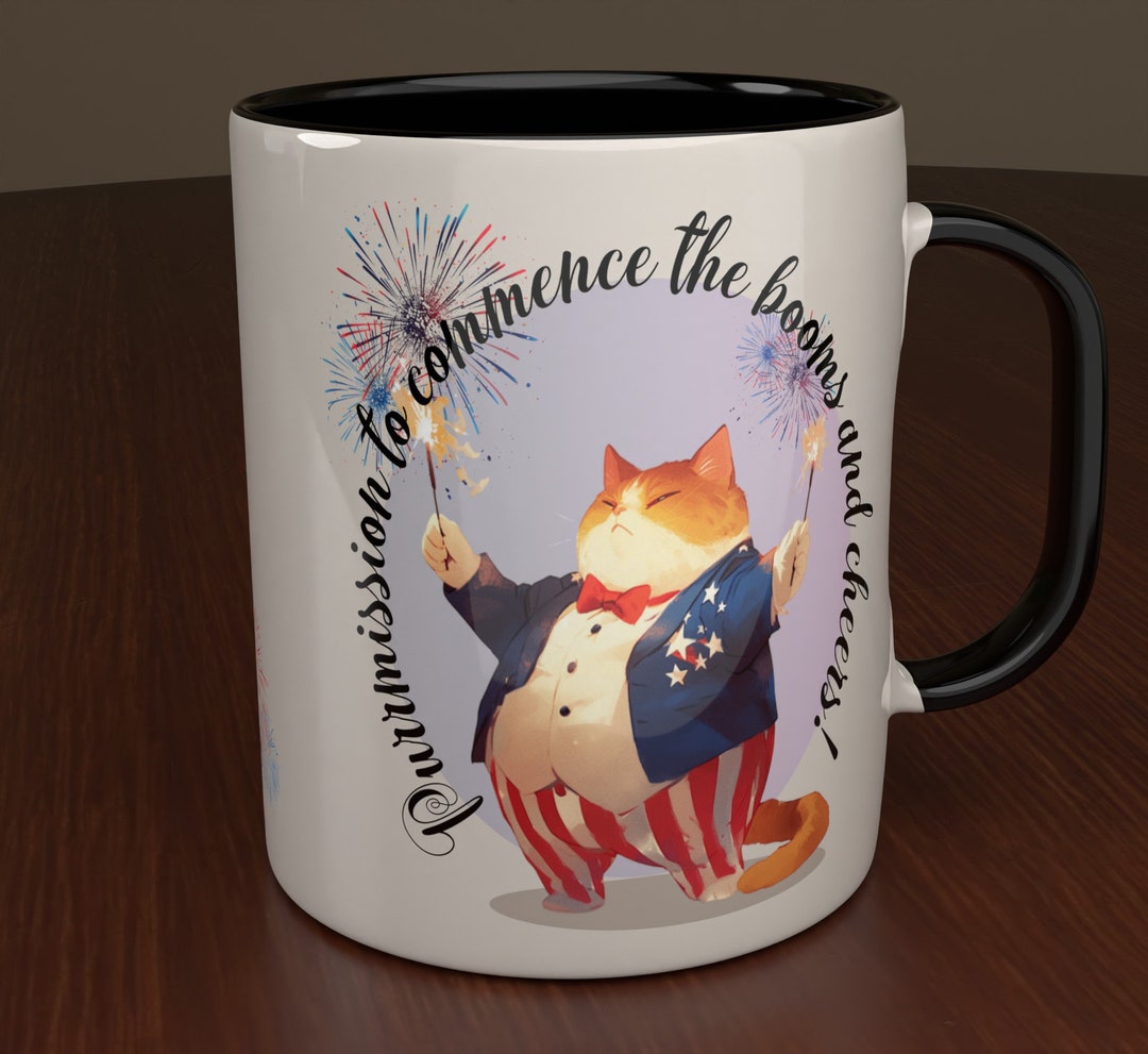 4th of July Cat Mug, Custom Independence Day Funny Gift, Firework ...
