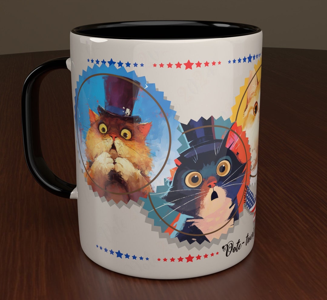 Election 2024 Coffee Mug, Cute Cat Voting Printed Cup Gift, Ceramic ...