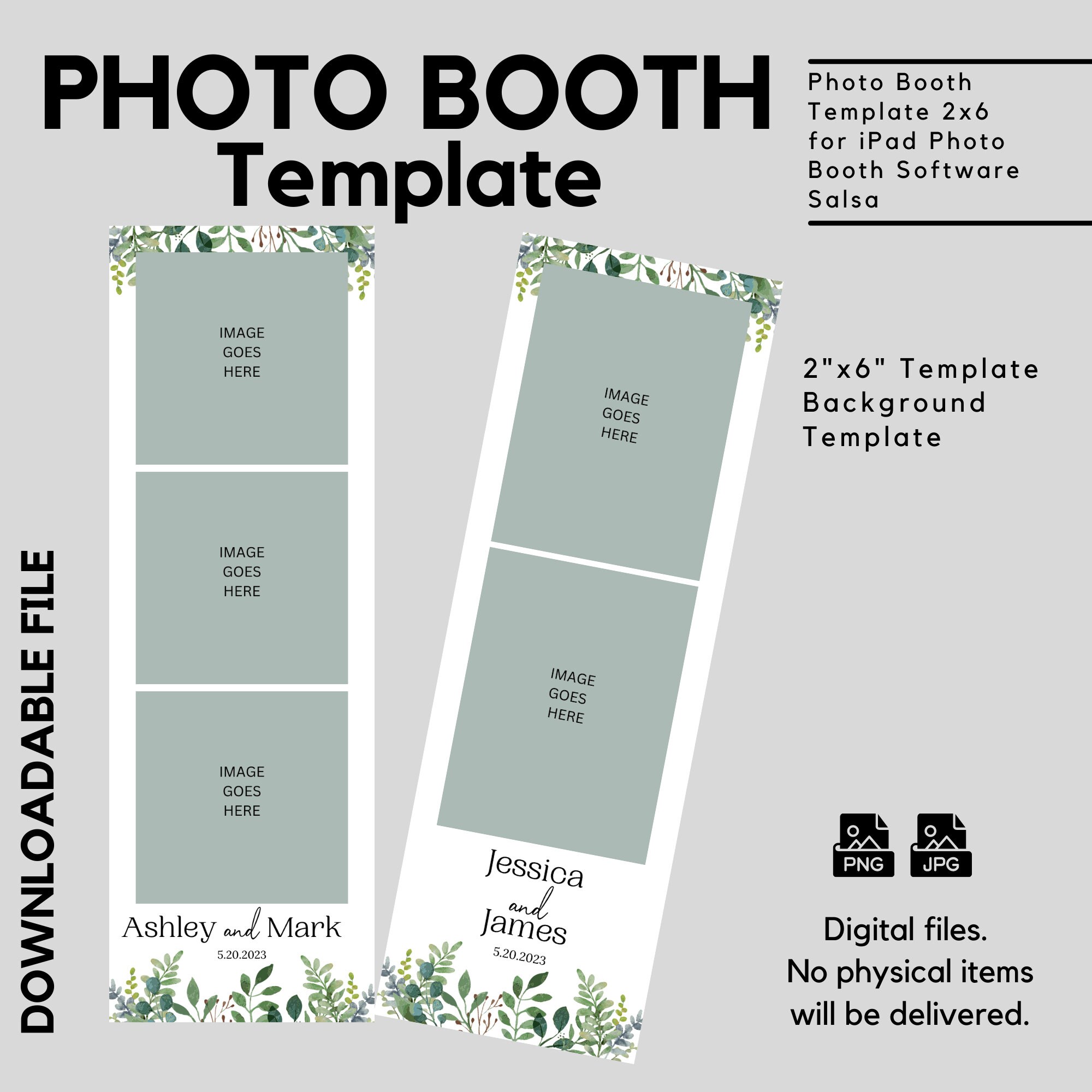 Wedding Photo Booth Strip Template (2x6) PNG, JPG, 3 Photo Layout, 2 ...