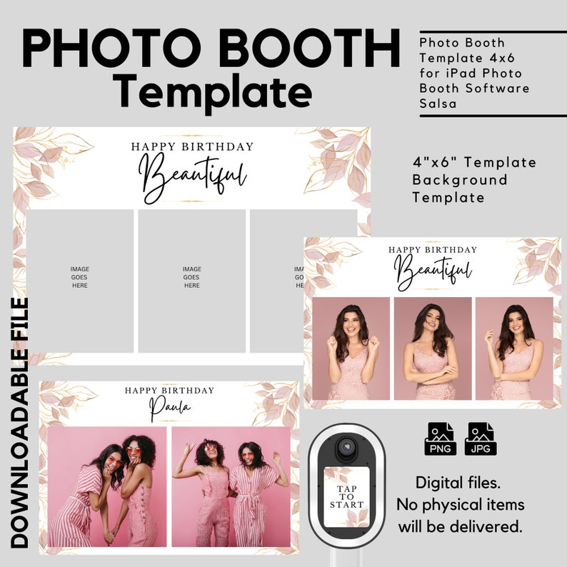 Pink Happy Birthday Photo Booth Template, (4x6) PNG, JPG, 2 or 3 Photo ...