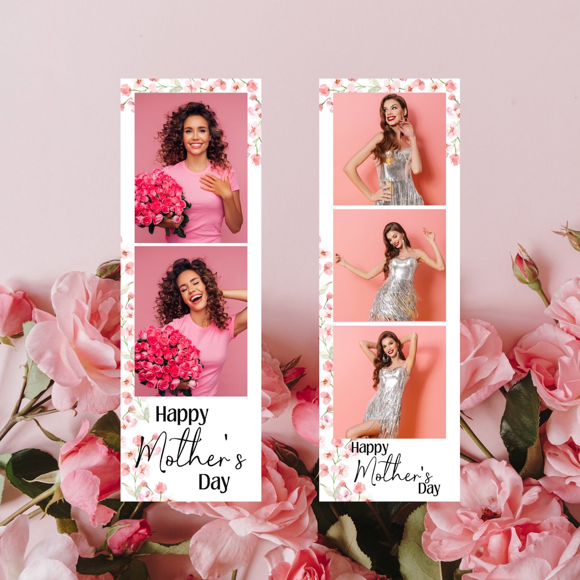 Mother's Day Photo Booth Strip Template (2x6) PNG, JPG, 3 Photo Layout ...