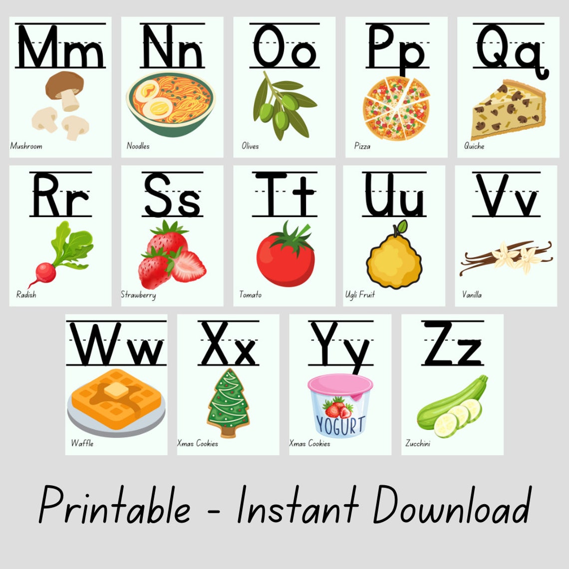 Instant Download Printable Classroom Decor Printable Food Alphabet ...