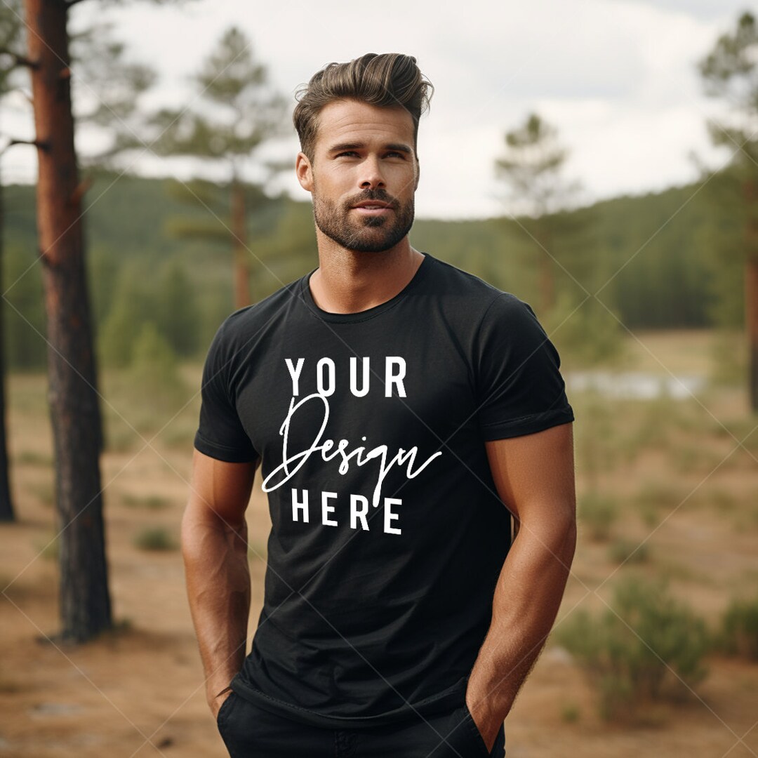 Black Gildan 64000 Mockup Men, Male Men Mockup Model, Black T Shirt ...