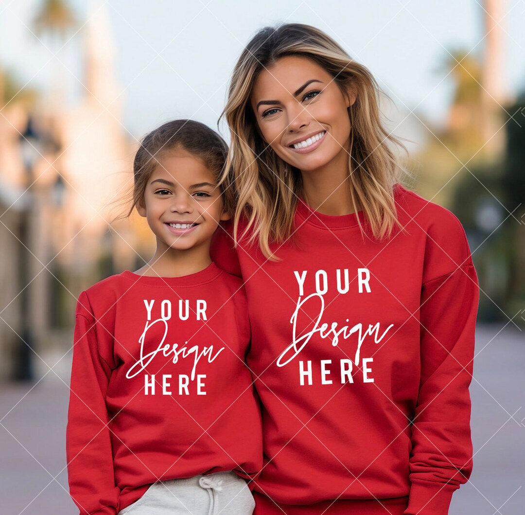 Mom and Me Mock up Gildan 18000 Sweatshirt Mockup Red Sweatshirt Mockup ...