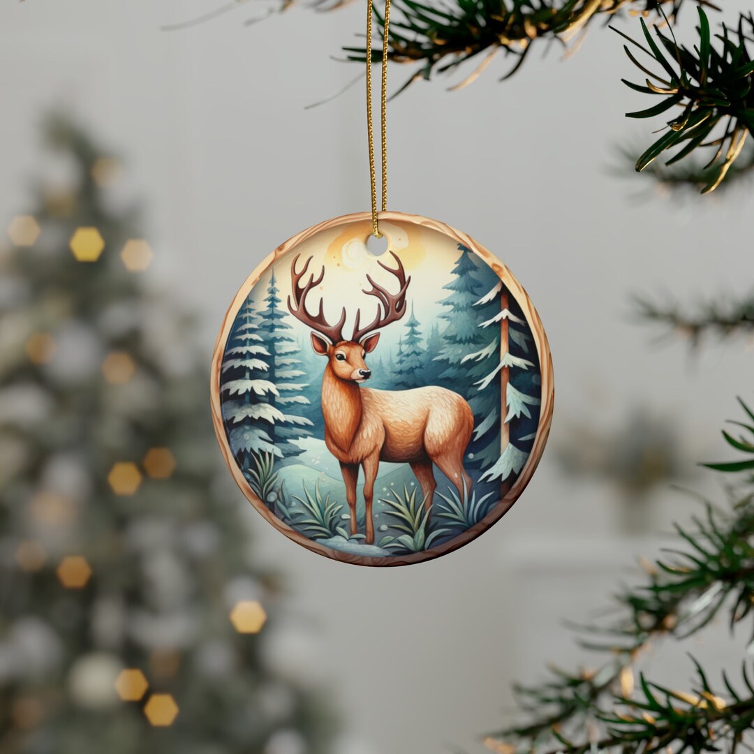 Buck in the Woods Christmas Ornaments, Ceramic Ornaments (1pcs ...