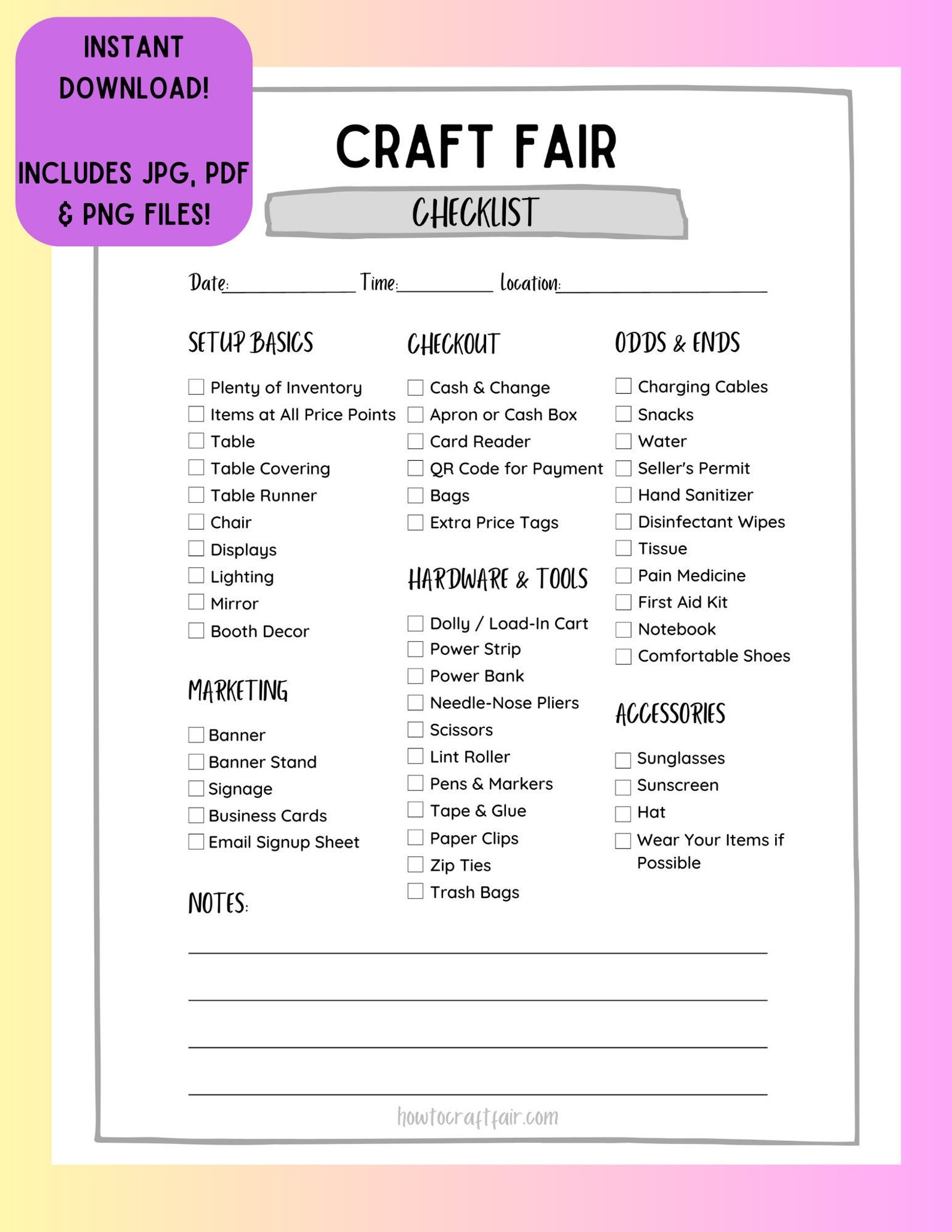 Checklist for Craft Fairs, Craft Shows, Craft Markets, Makers Markets ...