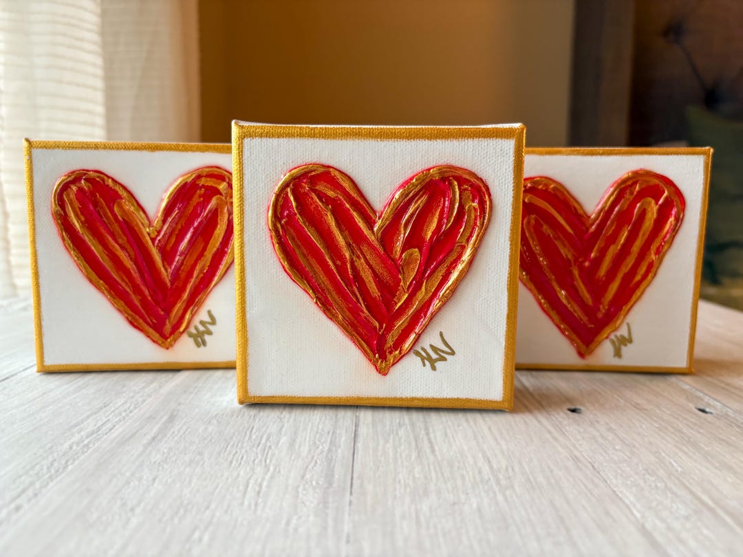 Hand Painted Heart Mini Canvas With Gold Border - Etsy