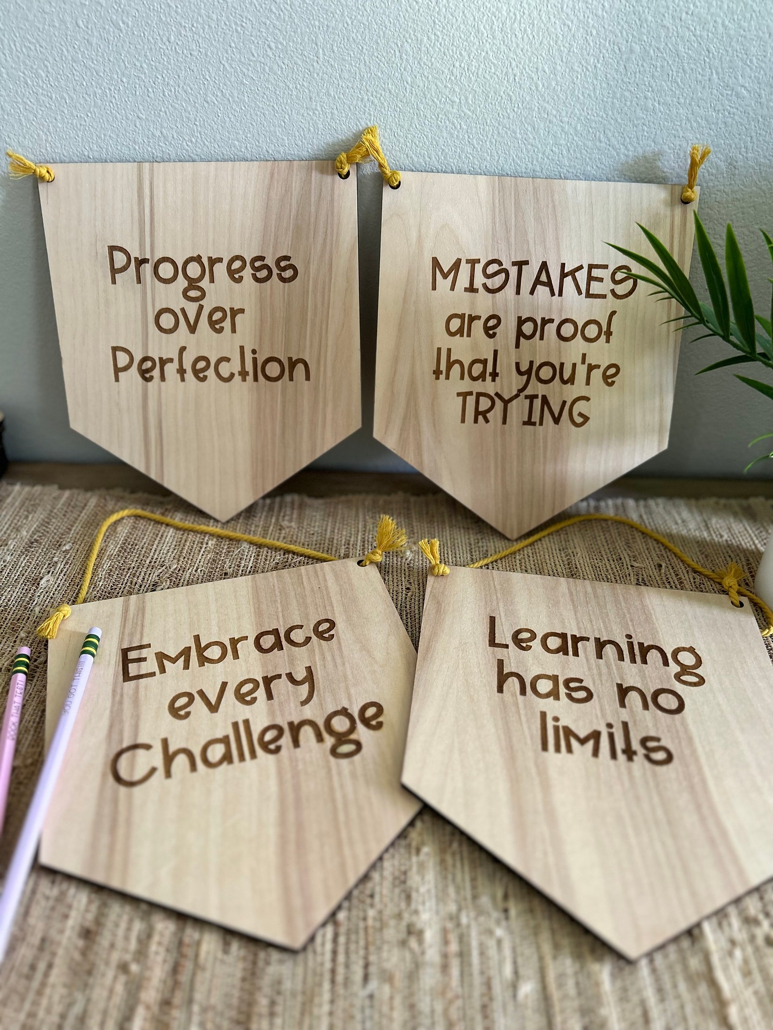 Growth Mindset Wood Pennant Sign: Boho Classroom Decor - Etsy