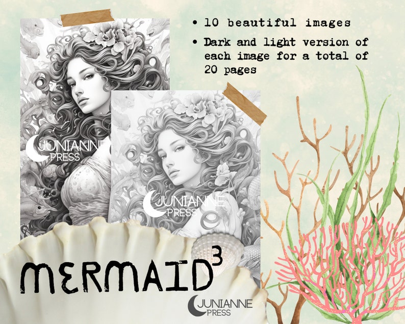 Mermaid, Vol 3: Coloring Pages of Mermaids and Sea Sirens | 10 Images ...