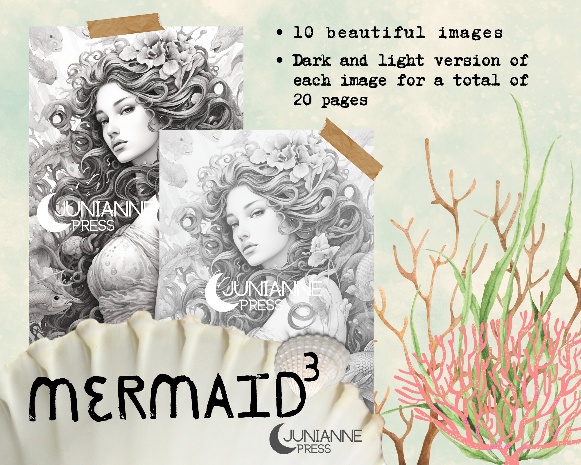 Mermaid, Vol 3: Coloring Pages of Mermaids and Sea Sirens 10 Images ...