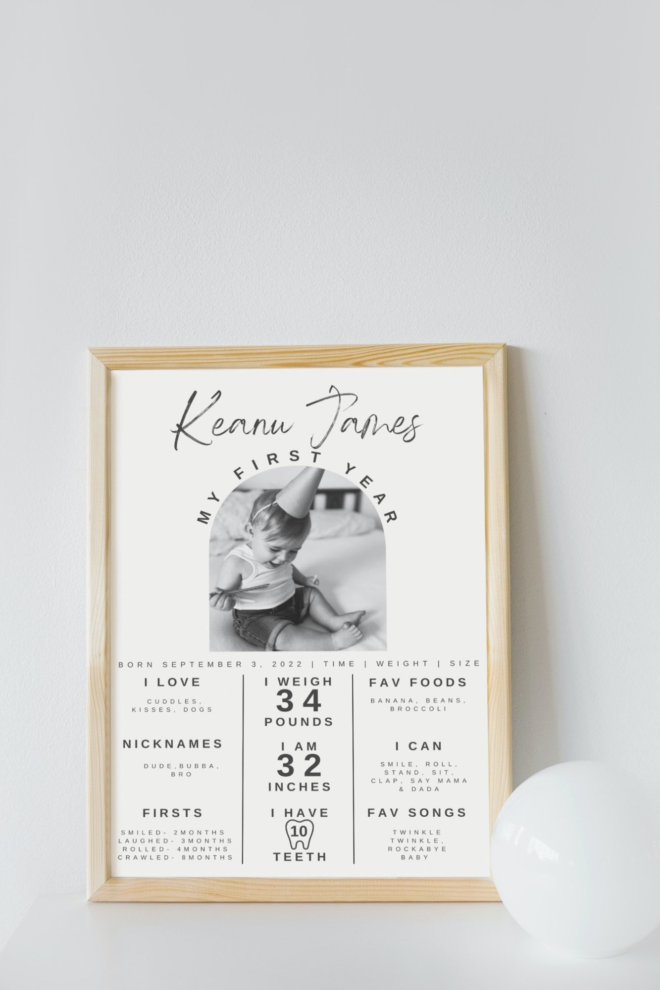 First Year Milestone Sign, First Birthday Facts Sign, Neutral Sign ...