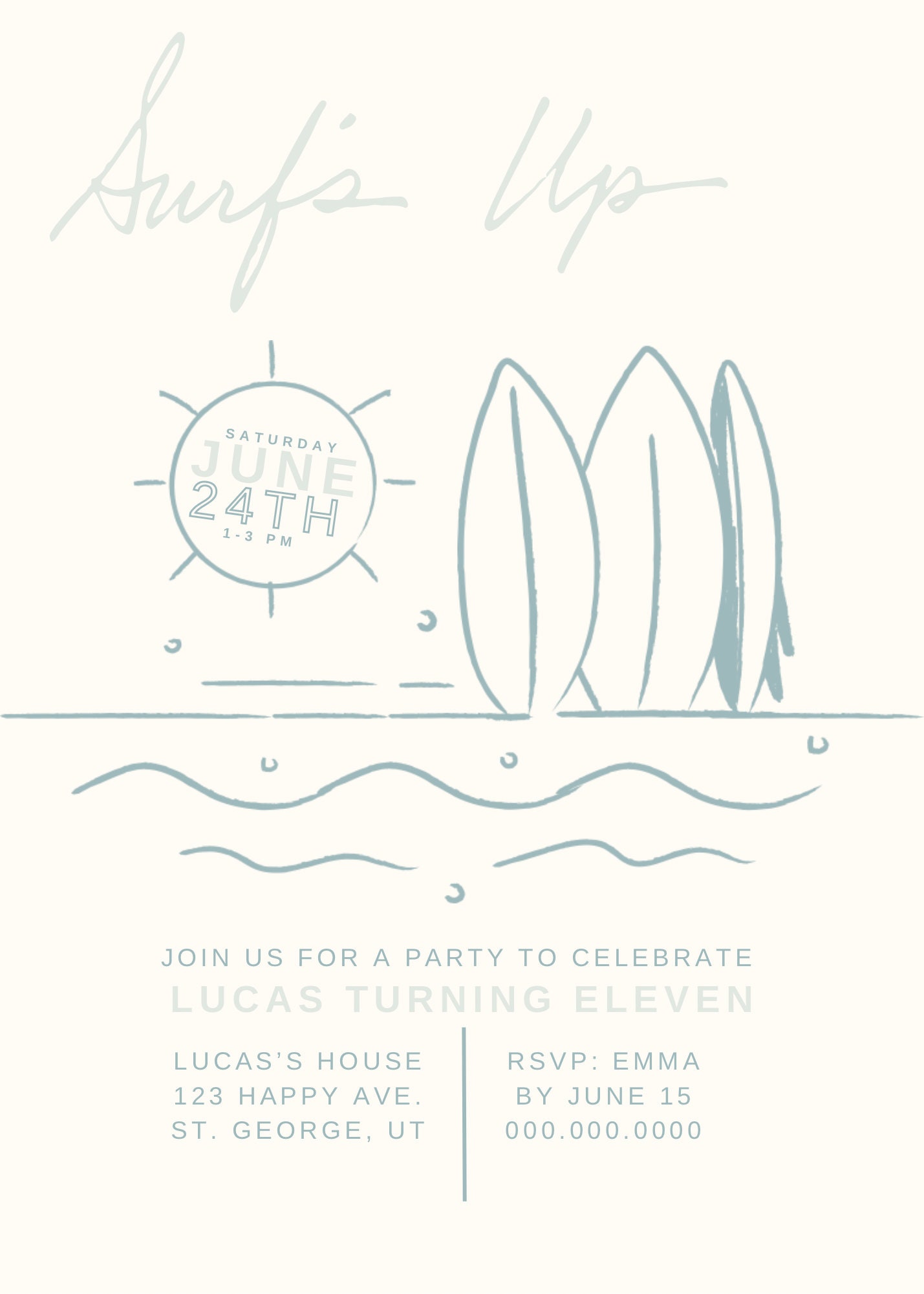 Surf's up Birthday Theme Invitation, Surfboard Birthday Invitation ...