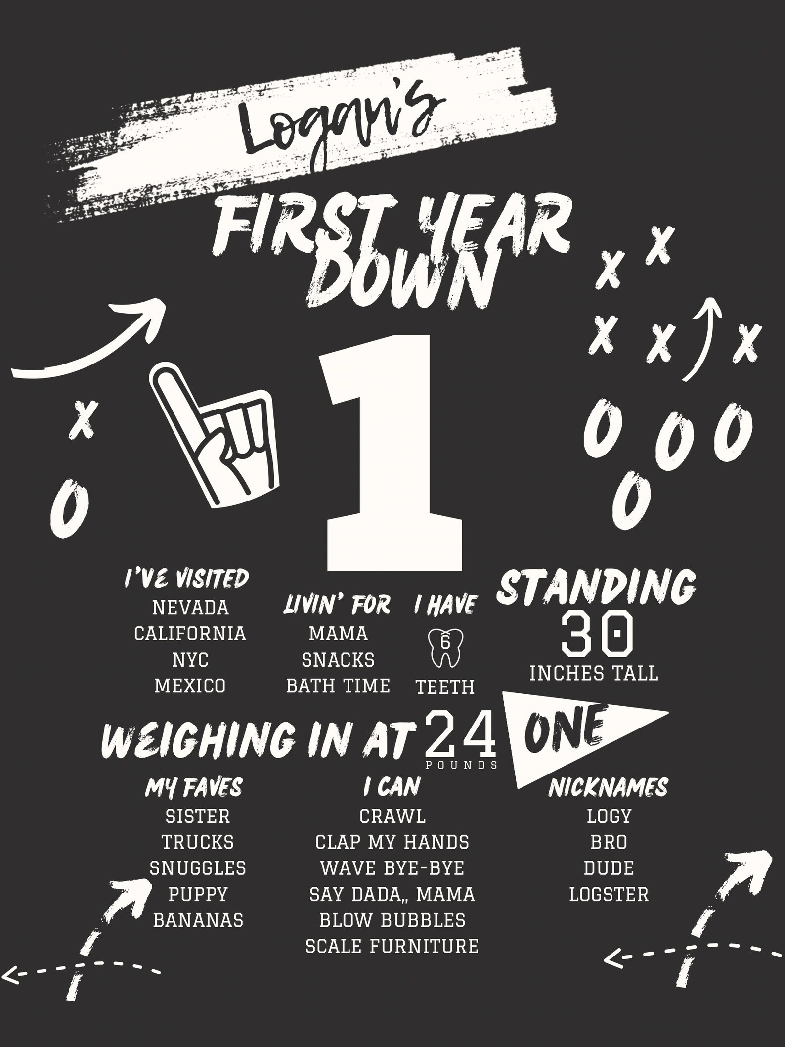 First Year Milestone Sign, First Birthday Facts Sign, First Year Down ...