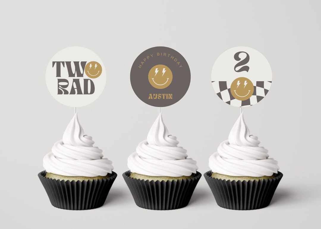 Two Rad Cupcake Toppers, 2nd Birthday Cupcake Toppers, Two Rad Birthday ...