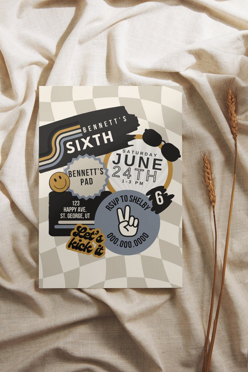 Boys Birthday Invitation, Cool Retro Birthday Theme, Instant Download ...