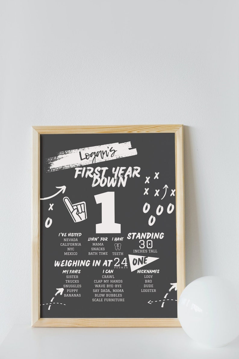 First Year Milestone Sign, First Birthday Facts Sign, First Year Down ...