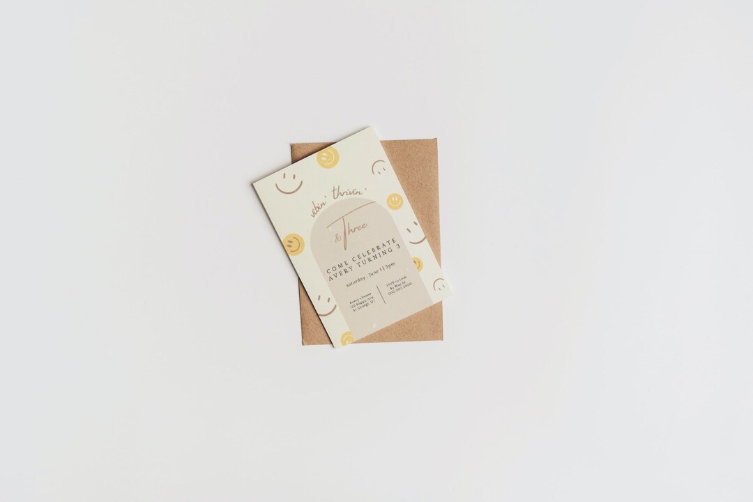 Vibing Third Birthday, Vibing Thriving and Three, Neutral Colored ...