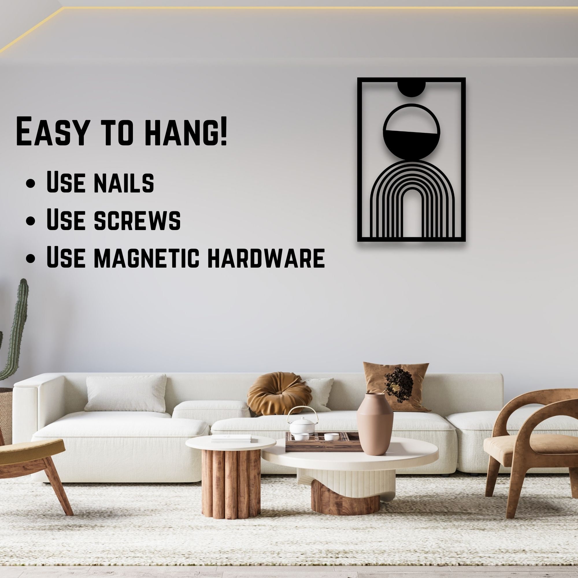 Geometric Shapes Modern Metal Wall Art Decor, Abstract Vertical Metal ...