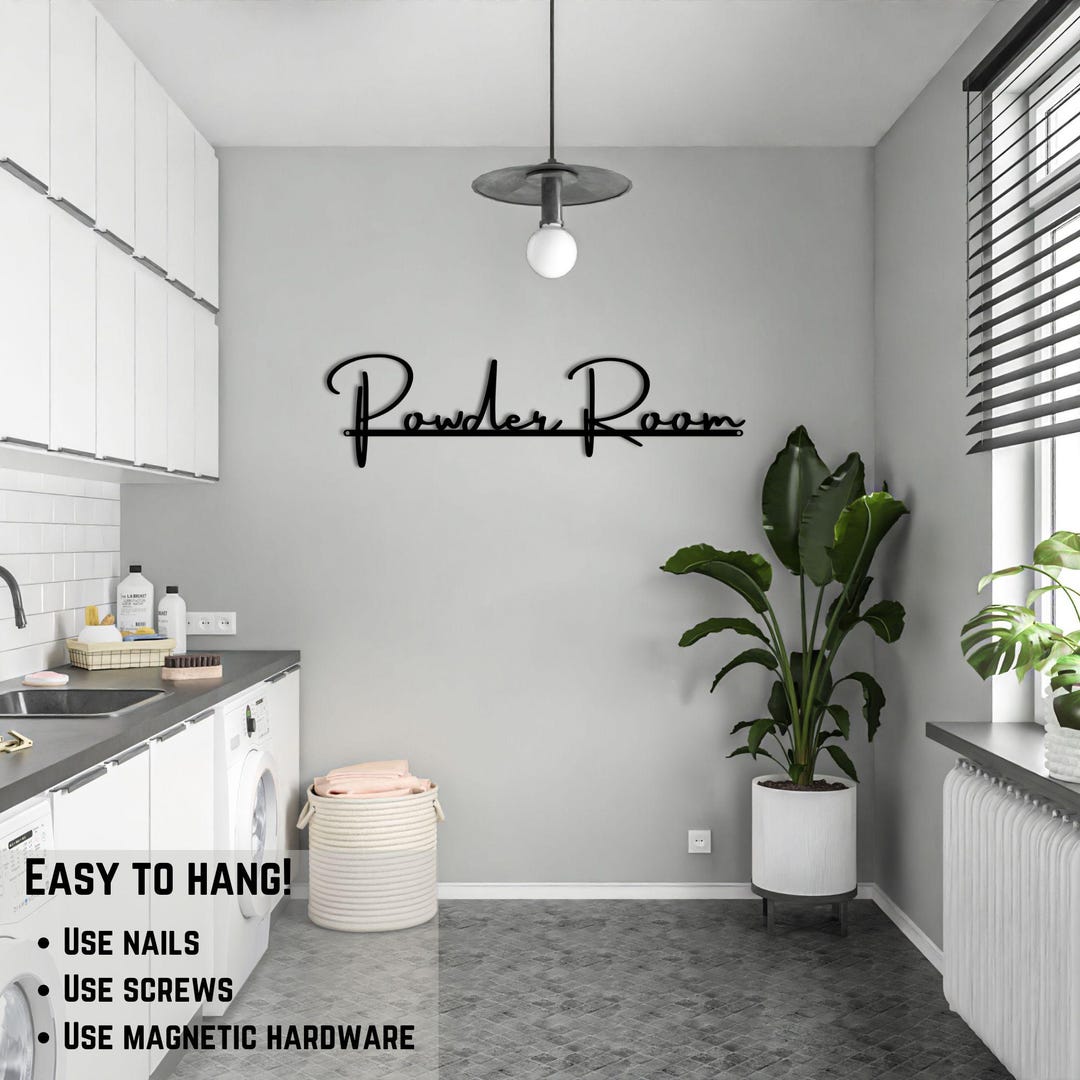 Powder Room Sign, Decorative Metal Sign for Bathroom Door, Hanging Word ...