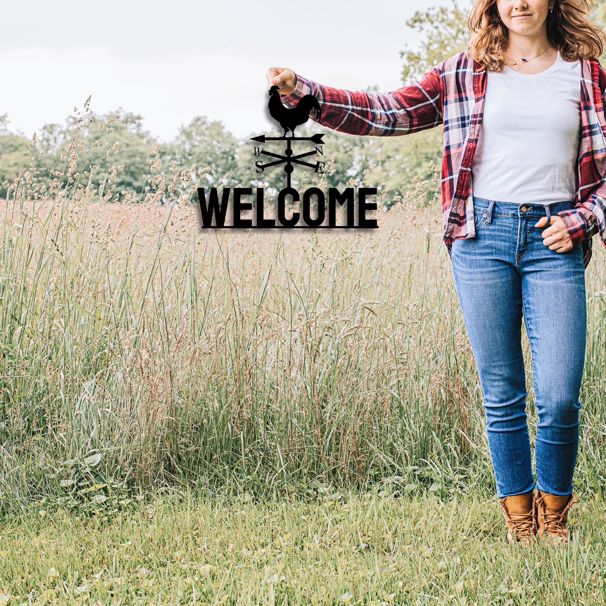 Welcome Farm Metal Sign, Chicken Coop Art, Outdoor Rooster Signage ...