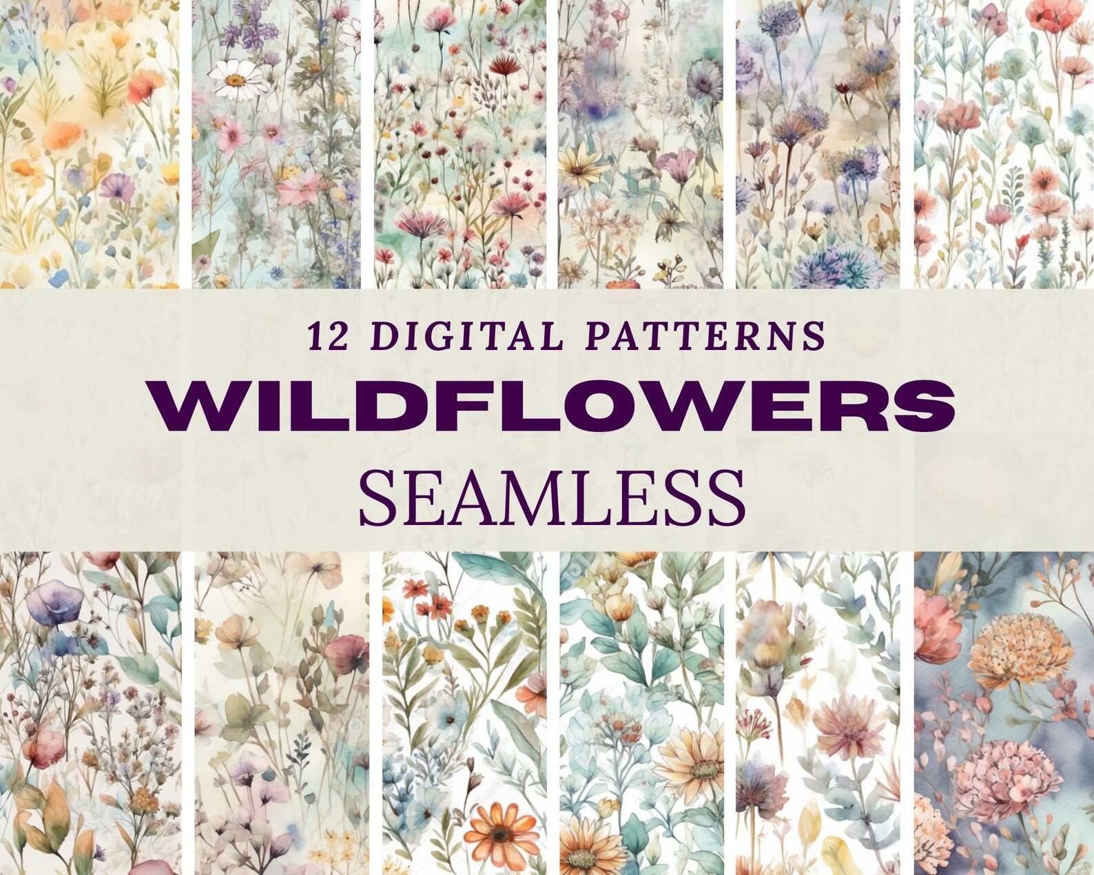 Wildflowers Digital Paper SEAMLESS Watercolor Wildflower Patterns 12 ...