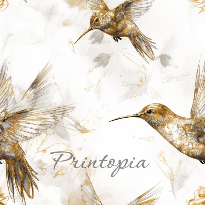 Golden Hummingbirds Digital Paper SEAMLESS White and Black - Etsy