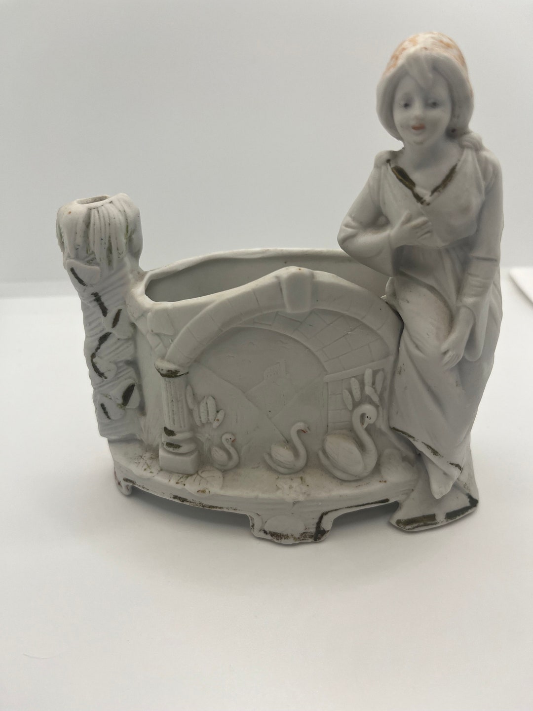 Antique German Bisque Vase Woman With Swans - Etsy