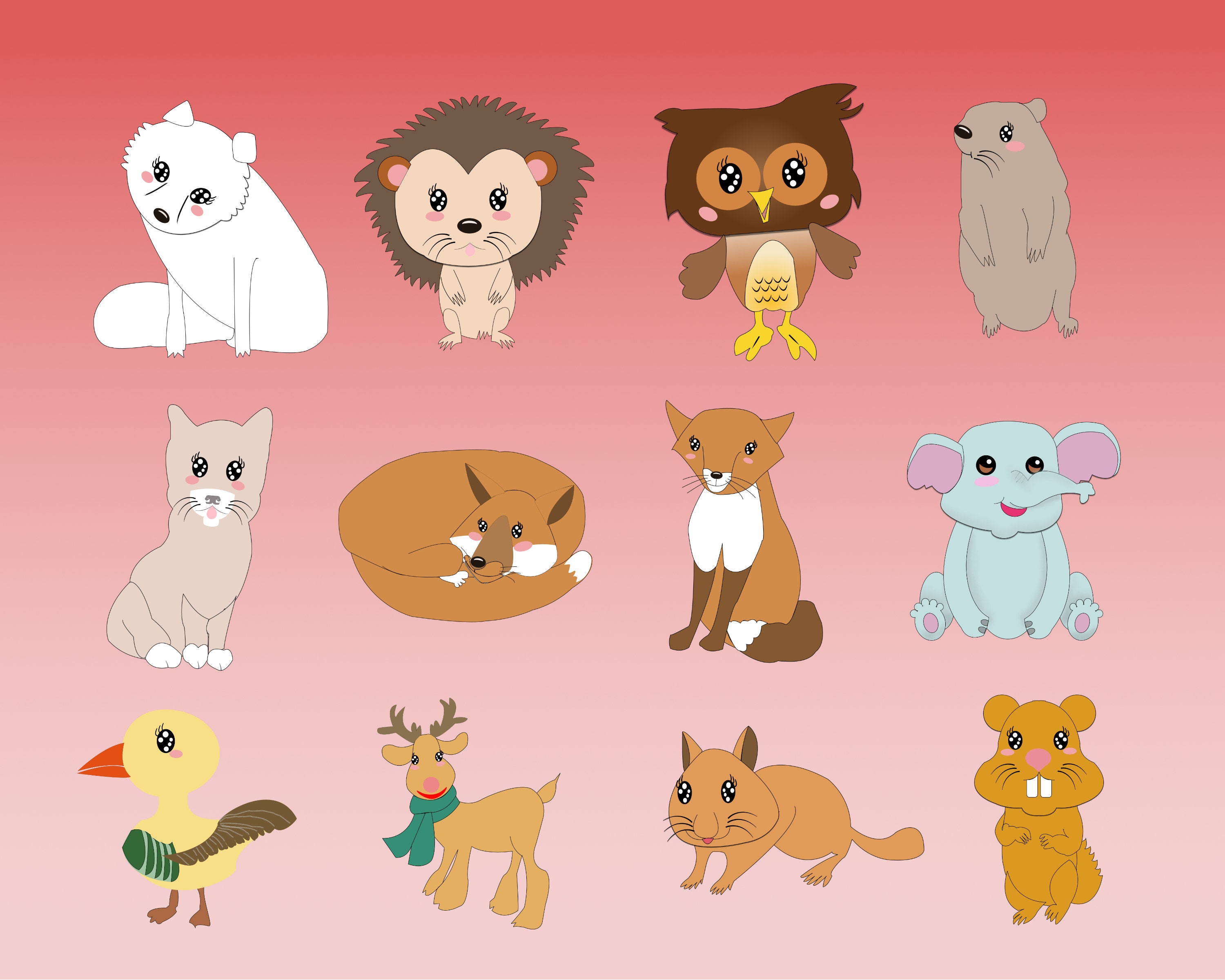 Boho Forest Animals Clipart Set - Rainbow, Leaf, Mushroom, Boar, Badger ...
