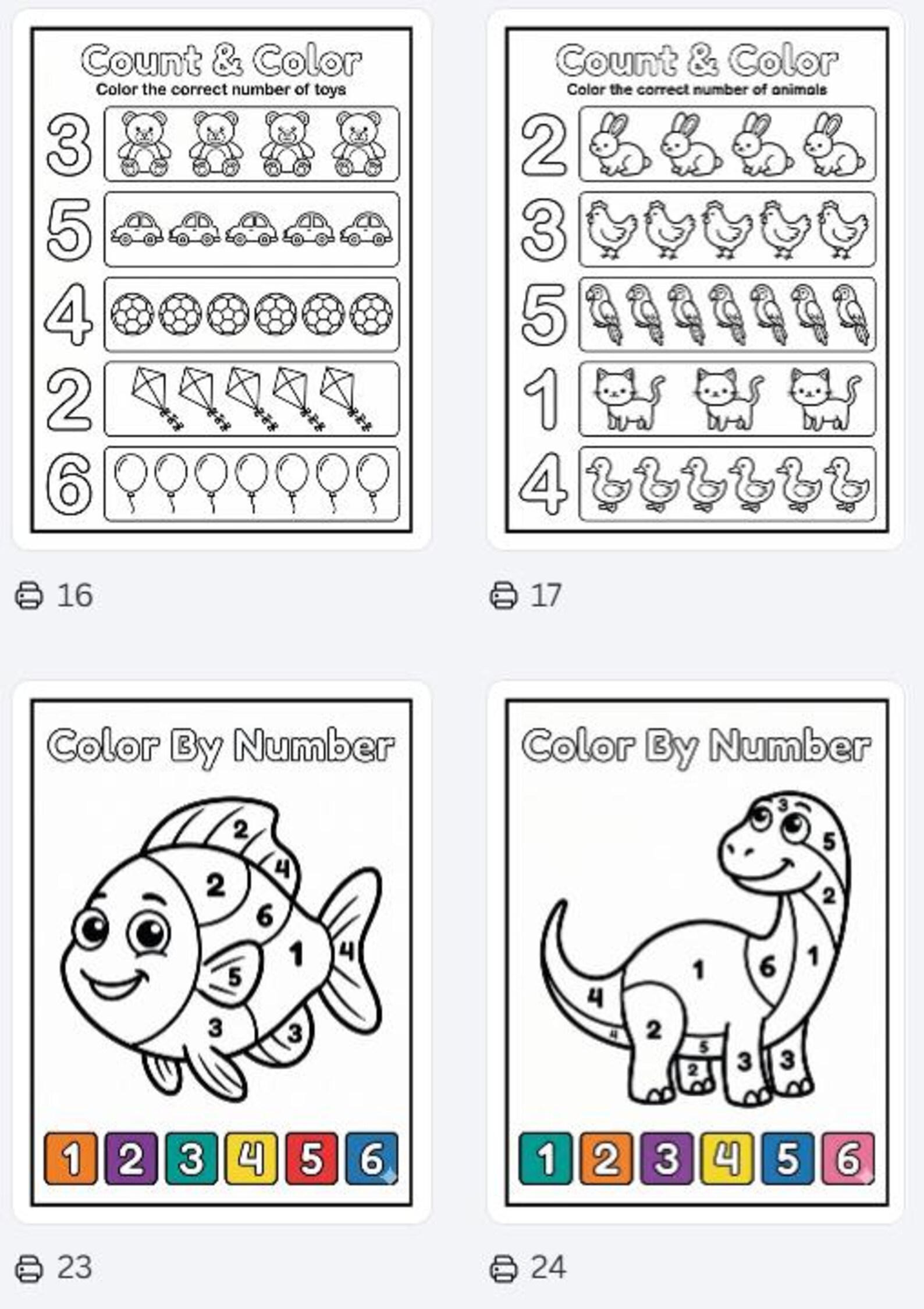 Preschool Numbers Activity Book | Learn to Count 1-10, Color by Number ...