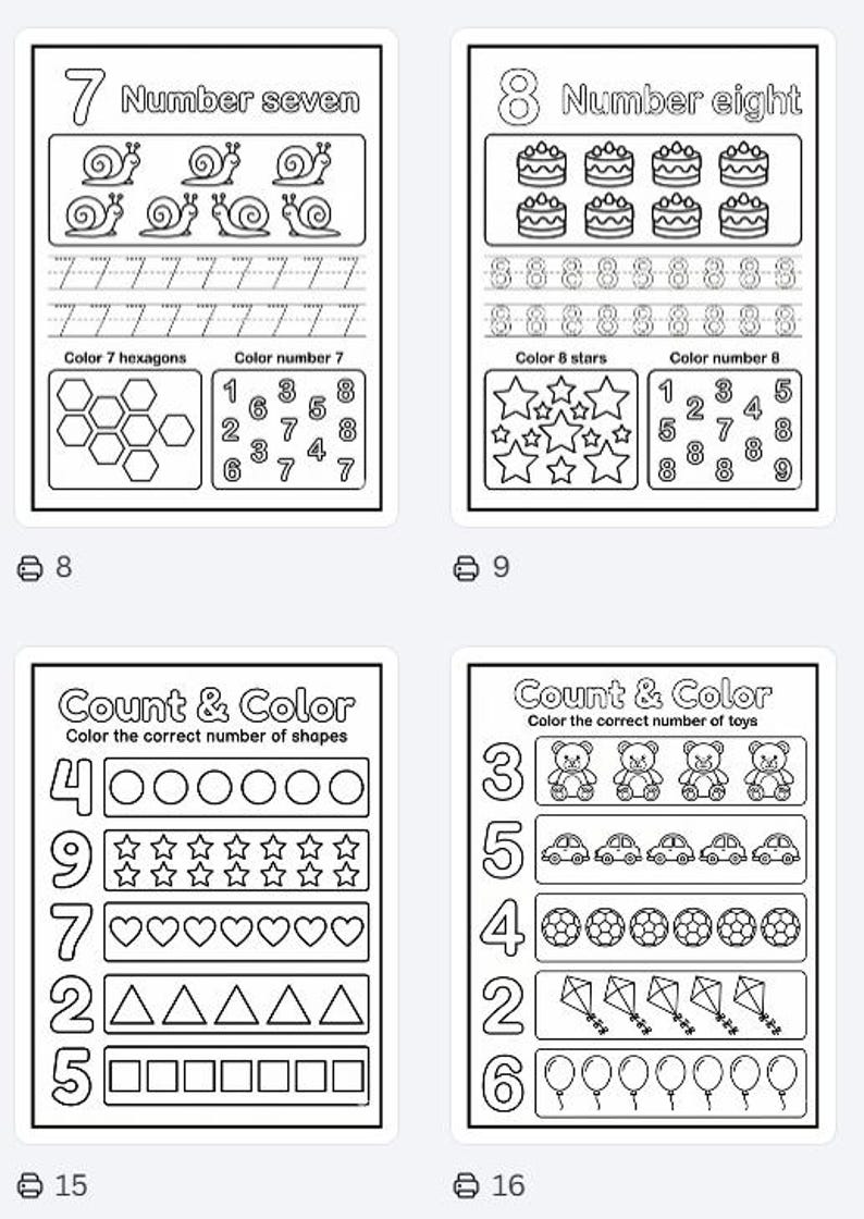 Preschool Numbers Activity Book | Learn to Count 1-10, Color by Number ...